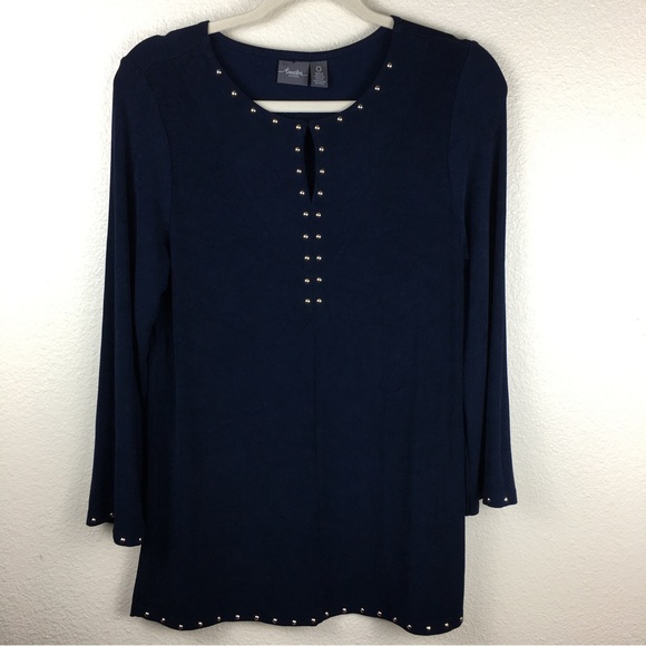 Chico's | Tops | Chicos Travelers Navy Blue With Gold Accent Studs ...